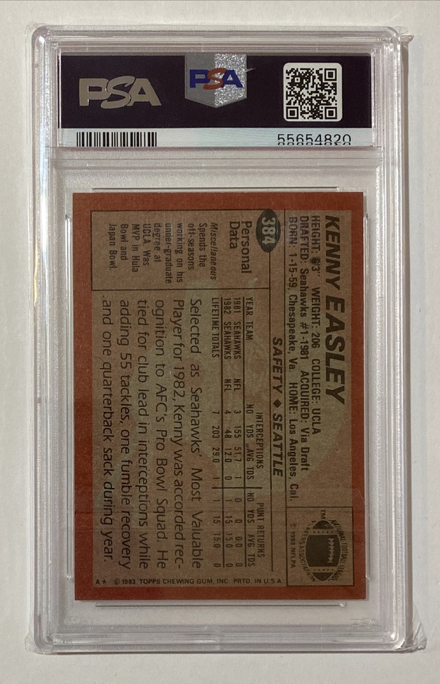 1983 TOPPS #384 KENNY EASLEY RC PSA 8 NM-MT SEATTLE SEAHAWKS HOF NEW ...