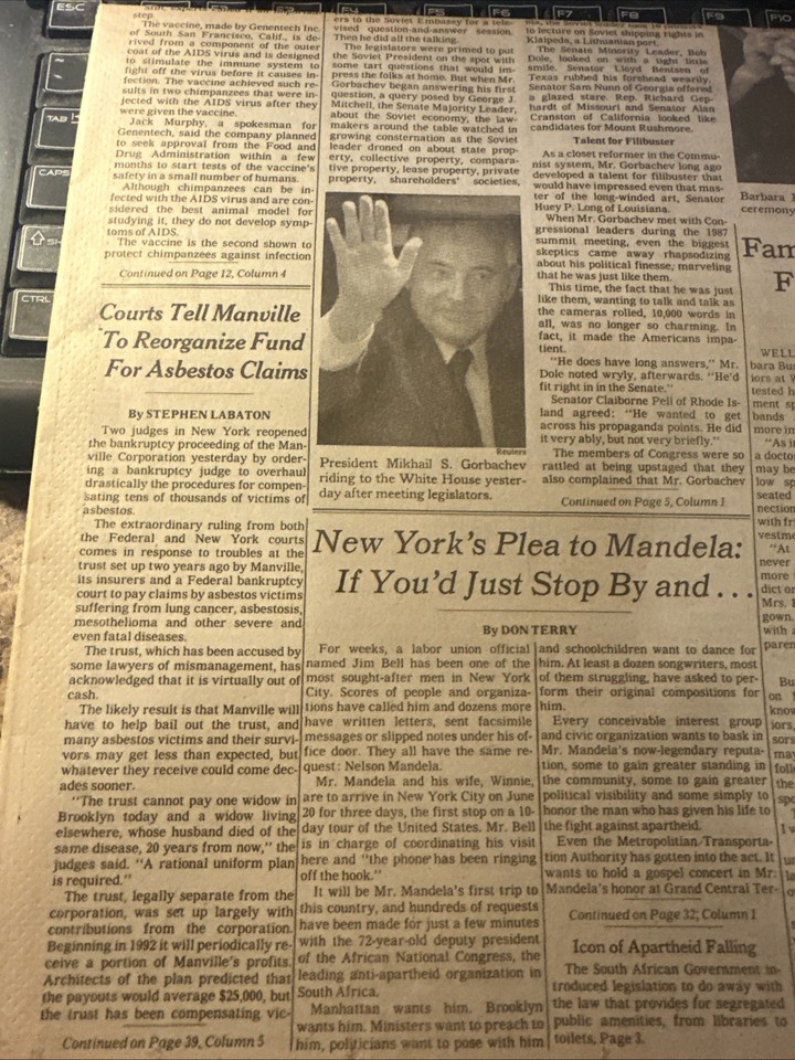 BUSH & GORBACHEV SIGN ACCORDS ON MISSLES USSR NEW YORK TIMES JUNE 1990 ...