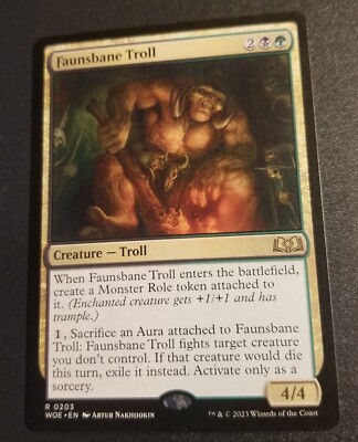 MTG x1 Faunsbane Troll, NM, Wilds of Eldraine, Aura Token Fight Trample ...