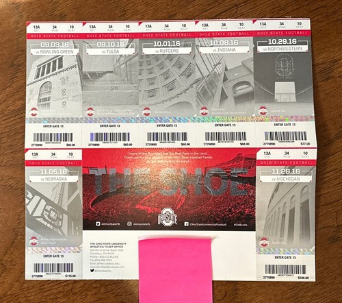 2016 OHIO STATE BUCKEYES 7 Game Season Ticket Sheet JOE BURROW debut ...