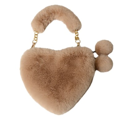 Women Cute Girls Faux Rabbit Fur Handbag Tote Bag Fluffy Furry Heart ...