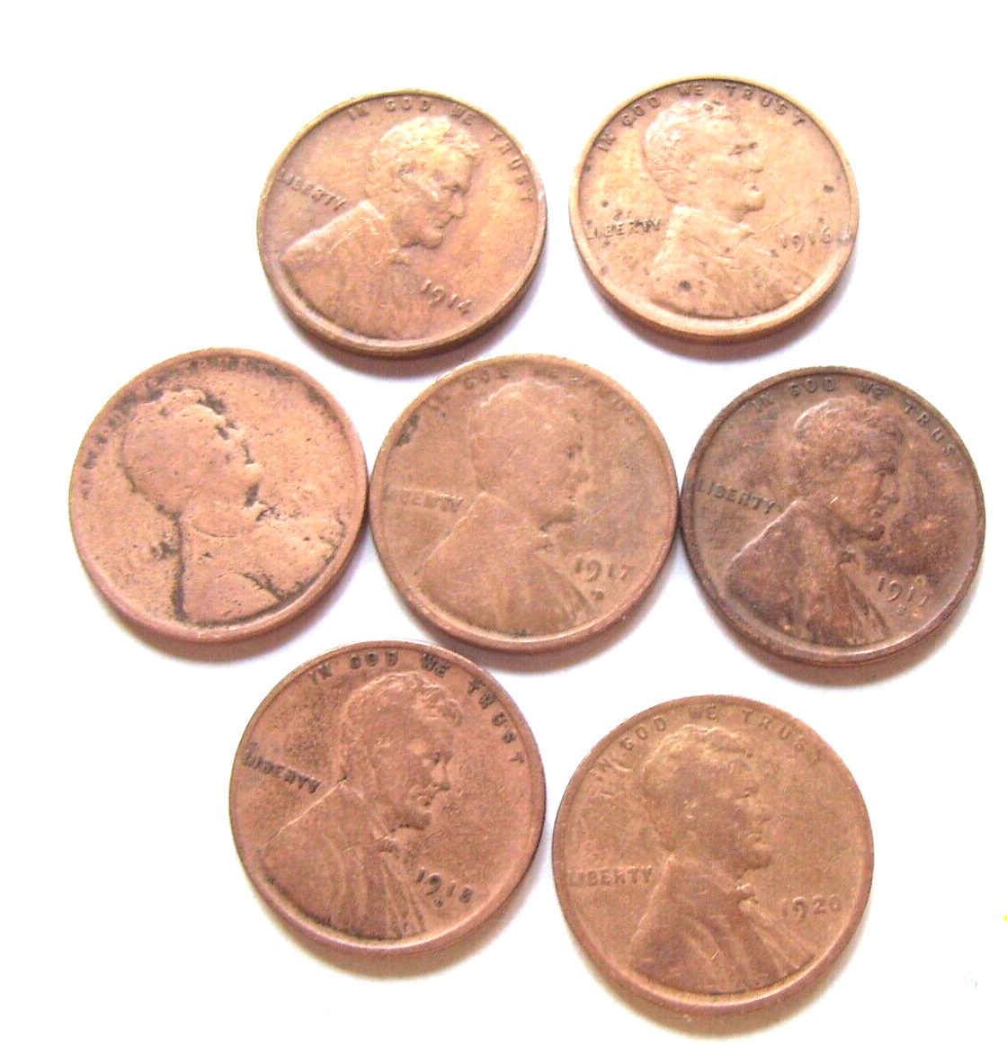 1914 - 1920 LINCOLN WHEAT CENT PENNIES / LOT OF SEVEN (7) COINS | eBay