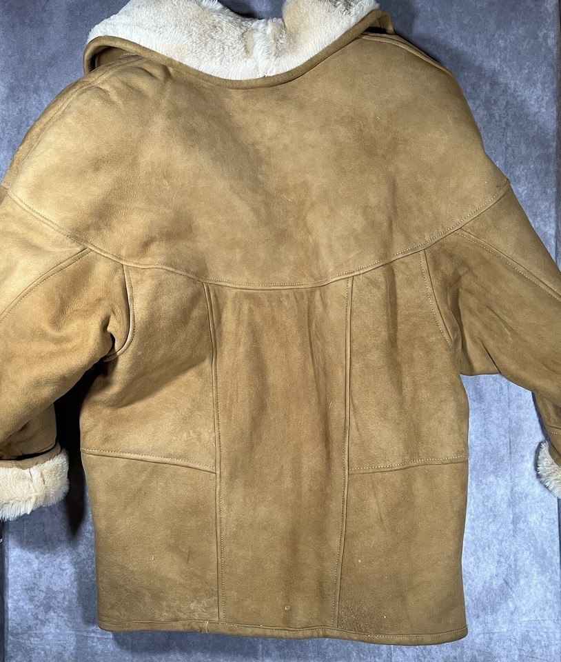Men’s Shearling Sheepskin Coat Suede Rancher Jacket Size 40 Beige | eBay