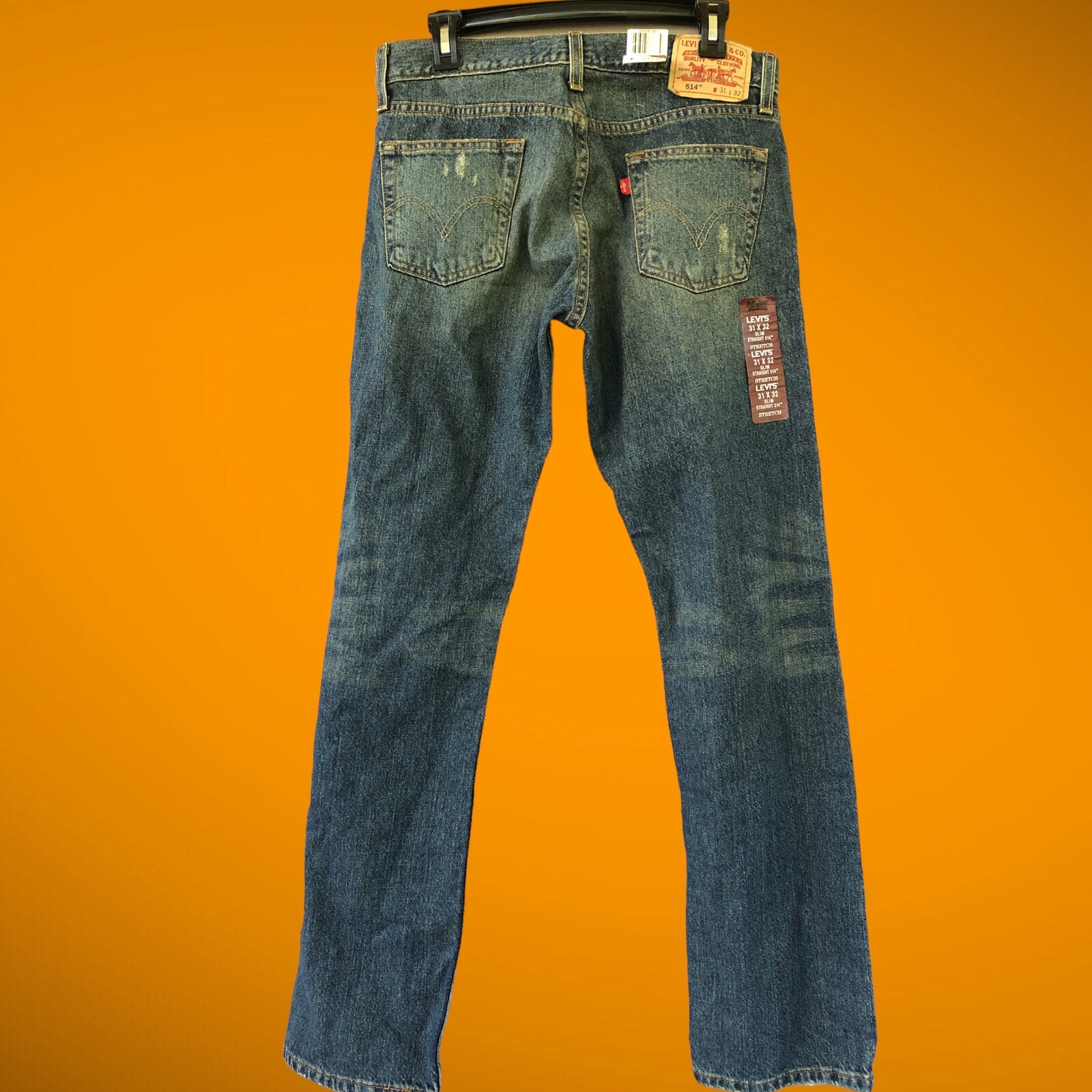 Levi%27s+Strauss+514+Straight+Stretch+Dark+Blue+Denim+Jeans+Mens+Size+ ...