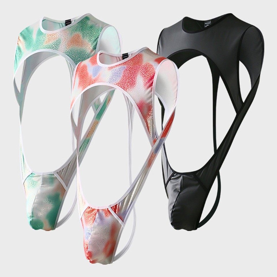 Men's Tie-dyed Mankini One-Piece Cutout Suspender Bodysuit Jockstrap ...