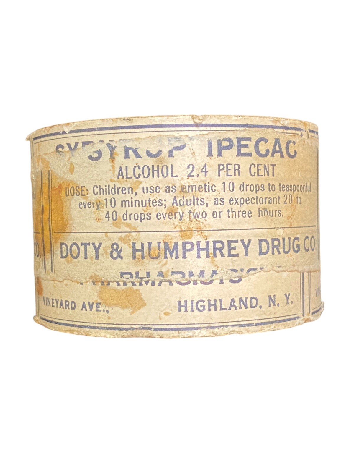 Pharmacy Label Roll SYRUP IPECAC Doty & Humphrey Drug Co 1800s Full ...