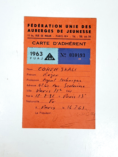 CARTE D ADHERENT FEDERATION UNIE DES AUBERGES DE JEUNESSE 1963 FUAJ | eBay