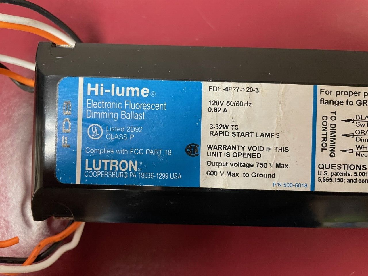 LUTRON FDB-4827–120-3 Hi-Lume Electronic Fluorescent Dimming Ballast ...