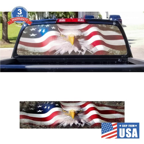 65"x22" PERFORATED Rear Window AMERICAN FLAG EAGLE Graphic Decal Vinyl ...