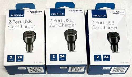 Lot of (3) Insignia - 24 W Vehicle Charger with 2 USB Ports - Black | eBay