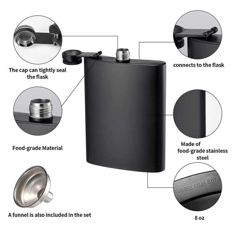 2 Pack Hip Flasks for Liquor, 8 Oz Stainless Steel Leakproof Thin ...