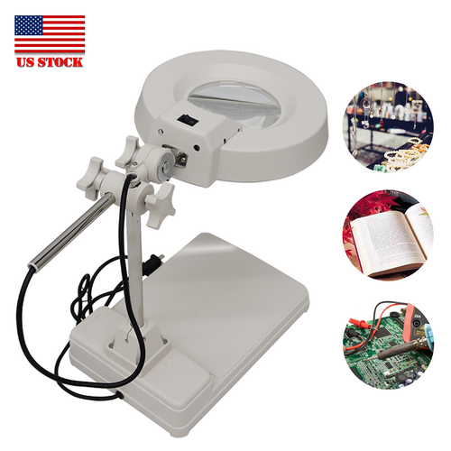 110V 15X Magnifying Lamp Clear Glass Φ5" Magnifier Lens Desktop Reading ...