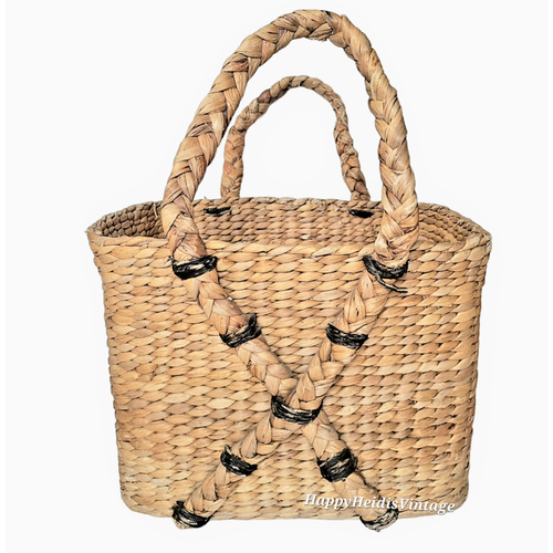 Vintage Raffia Large Two Handle Rectangle Basket - Bohemian Home Decor Storage | eBay