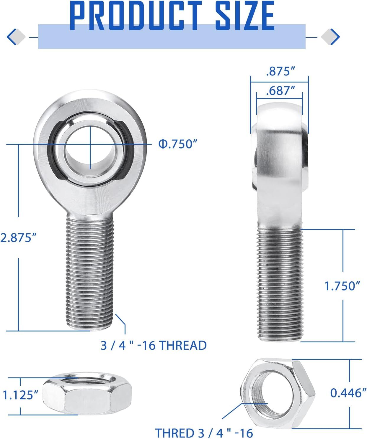 4 pcs 3/4” Joint Rod End Adapter Kit Right & Left Hand Thread Ball ...