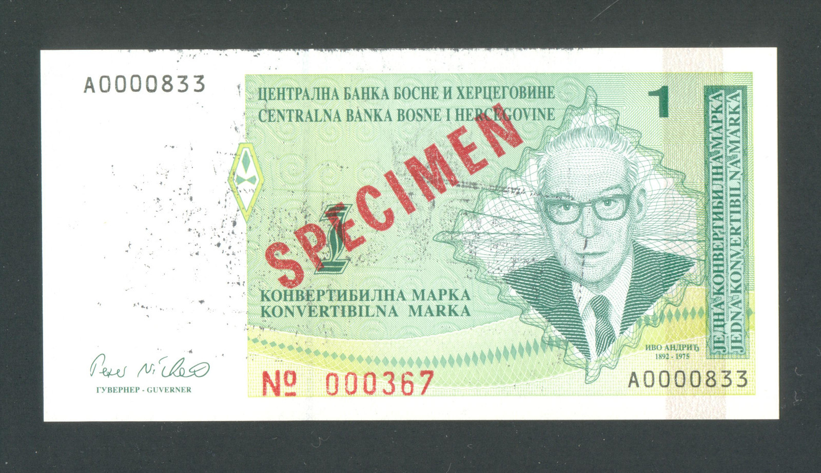 🔴BOSNIA 1 Convertible Marka ND1998 UNC P60s 🔴 SPECIMEN 🔴 RARE BANKNOTE ...