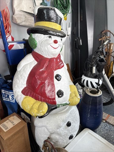Vintage 1960's Poloron LIGHTED MOTORIZED Snowman 5 Feet HTF BLOW MOLD ...