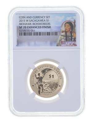 SP70 2015 W $1 Sacagawea MOHAWK IRONWORKERS Dollar NGC Enhanced Fin ...