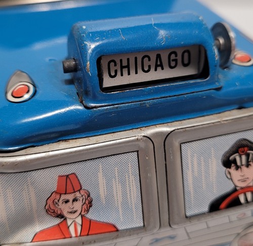 ULTRA RARE TIN FRICTION GREYHOUND SCENICRUISER WITH DIRECTIONAL SIGN ...