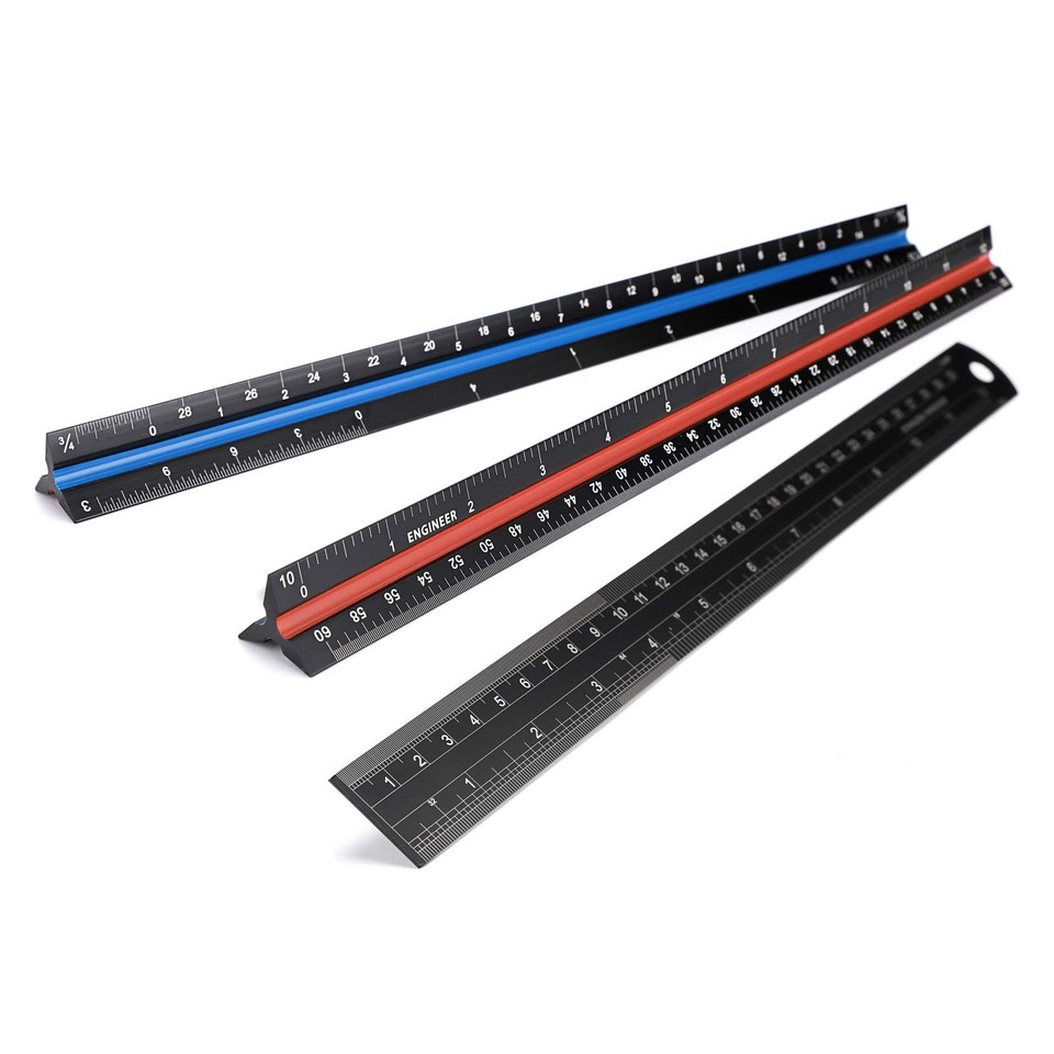 OwnMy 3 Pack 12 Inch Solid Aluminum Triangular Architect Scale Ruler ...