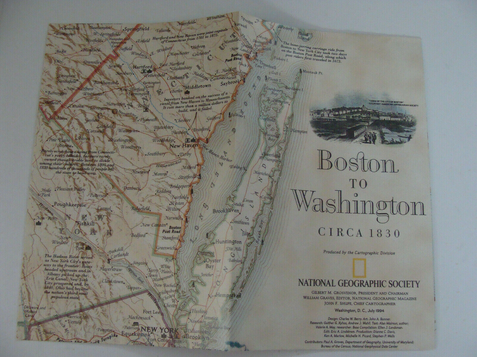 National Geographic Society 1994 Map Boston to Washington DC circa 1830 ...