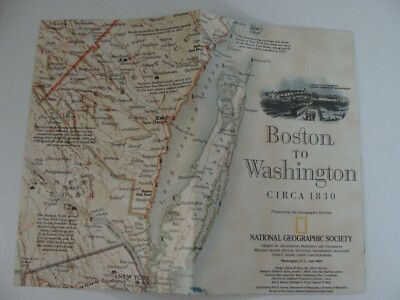 National Geographic Society 1994 Map Boston to Washington DC circa 1830 ...