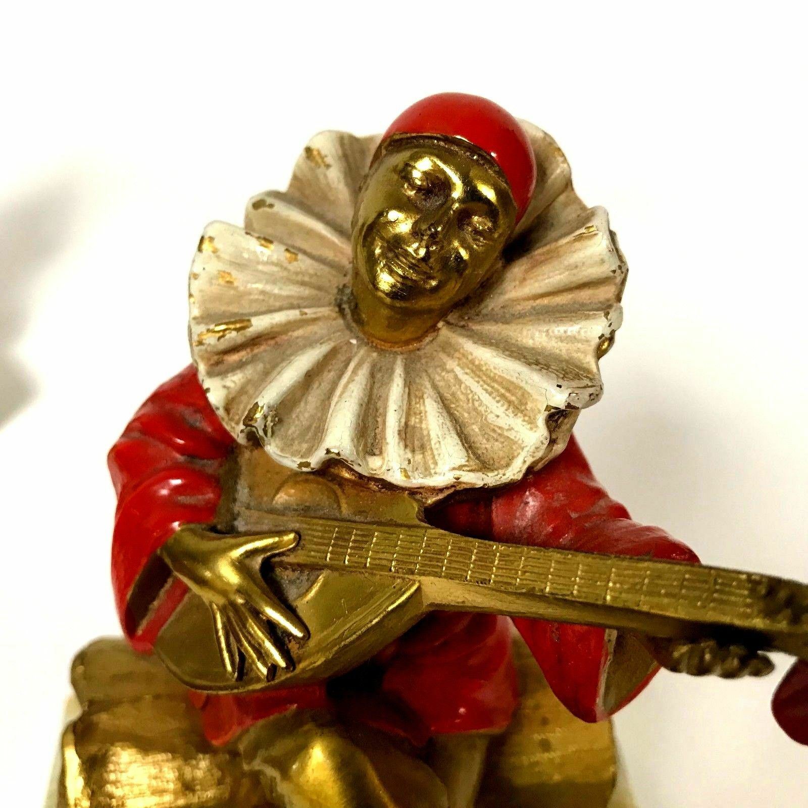 Rare 1925 Pierrot Plays Minstrel Clown Cast Metal Gilded Bookends Deco ...