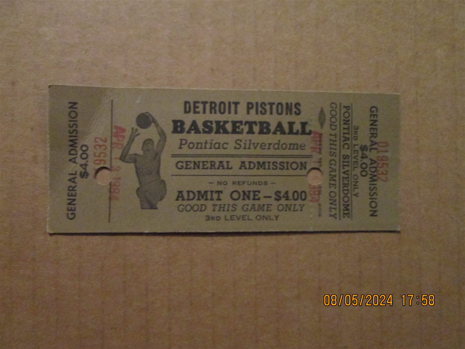 NBA Detroit Pistons Circa 1984 Pontiac Silverdome General Admission ...