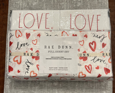 Rae Dunn Valentine's Day Love Hearts Full Sheet Set Soft Red & White ...