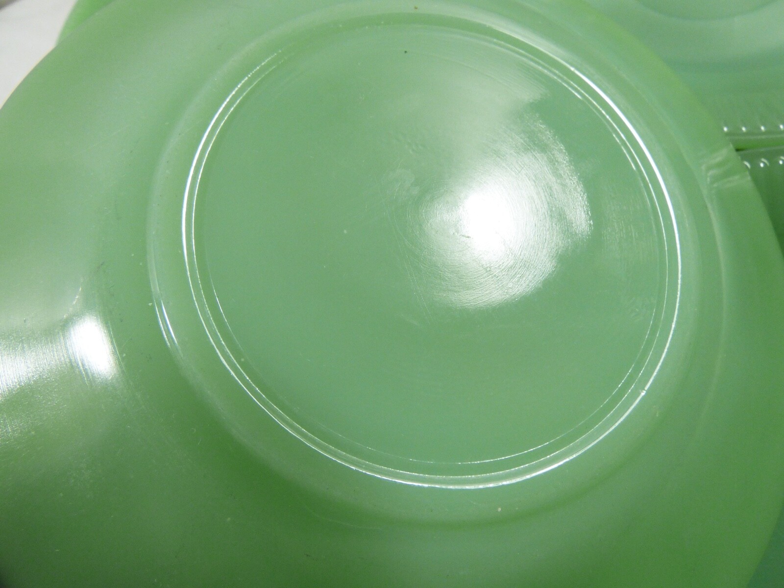 set of 4 Oven Ware Fire King Jadeite Jane Ray saucer green ribbed ...