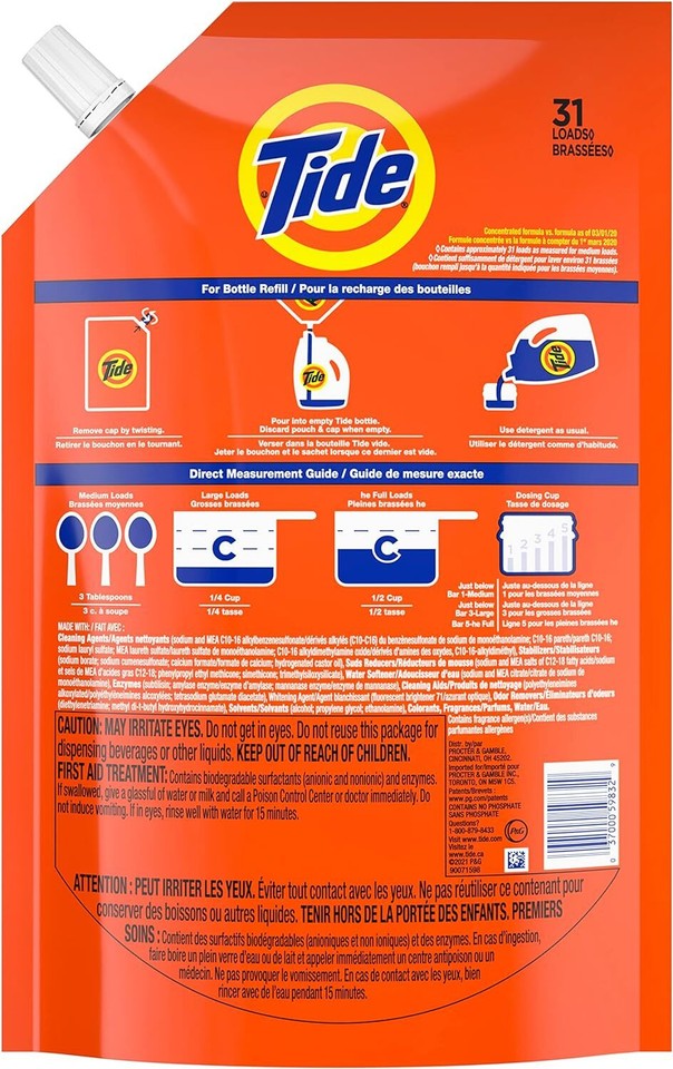 Tide Laundry Detergent Liquid Soap Pouches, High 45 Fl Oz (Pack of 3 ...