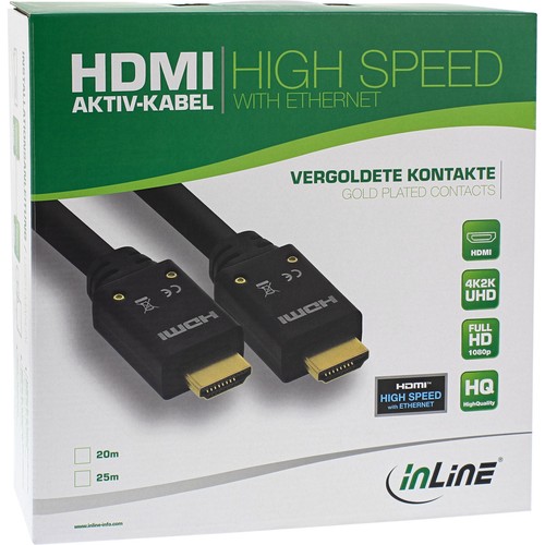 InLine Active HDMI 2.0 Cable 4K2K Nylon Sheath 25m High Speed Ethernet ...