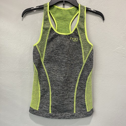 womens seamless tank top small workout gray neon yellow raceback ...