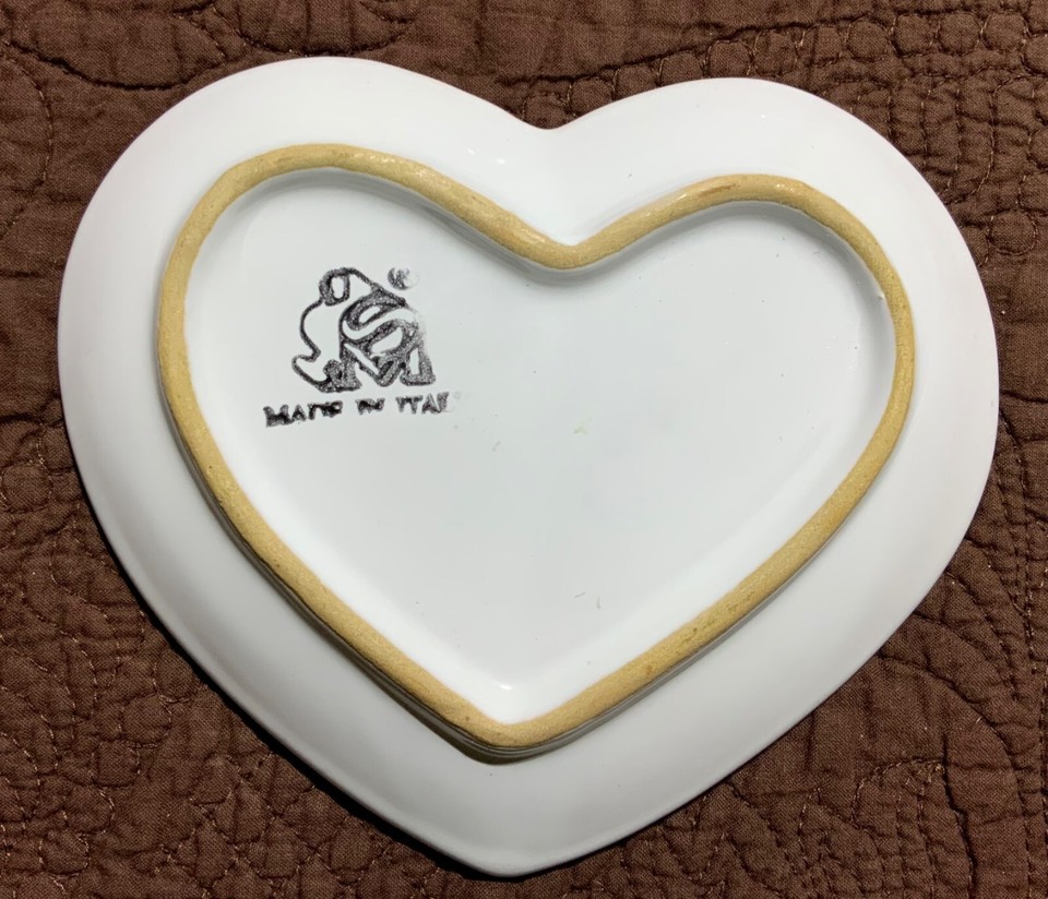 Vintage signed Deruta Mario Sambuco heart shaped bird trinket plate ...