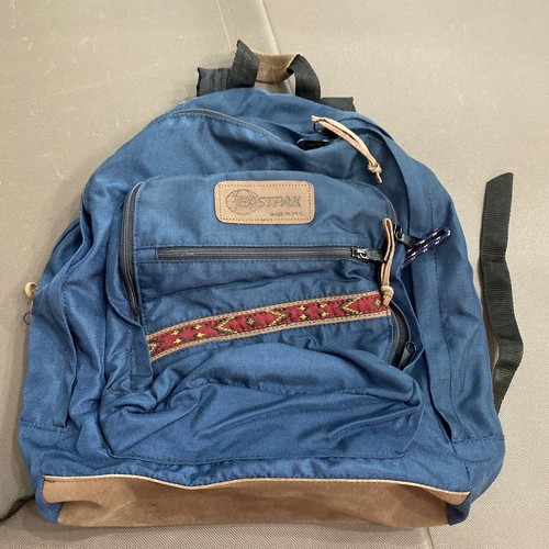 Vintage 90s Eastpak Suede Leather Bottom Navy Backpack Aztec Tribal ...