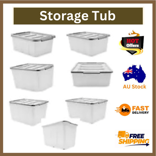 Large Storage Box Heavy Duty Plastic Tub Stackable Lid Organiser ...