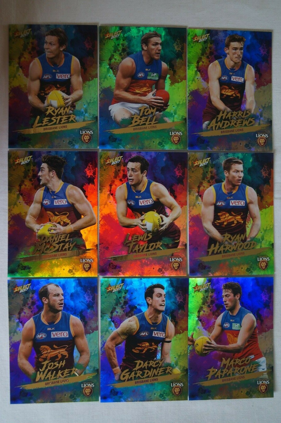 Brisbane Lions AFL Select Multi Colour Holo Foil Football Cards x 9 ...