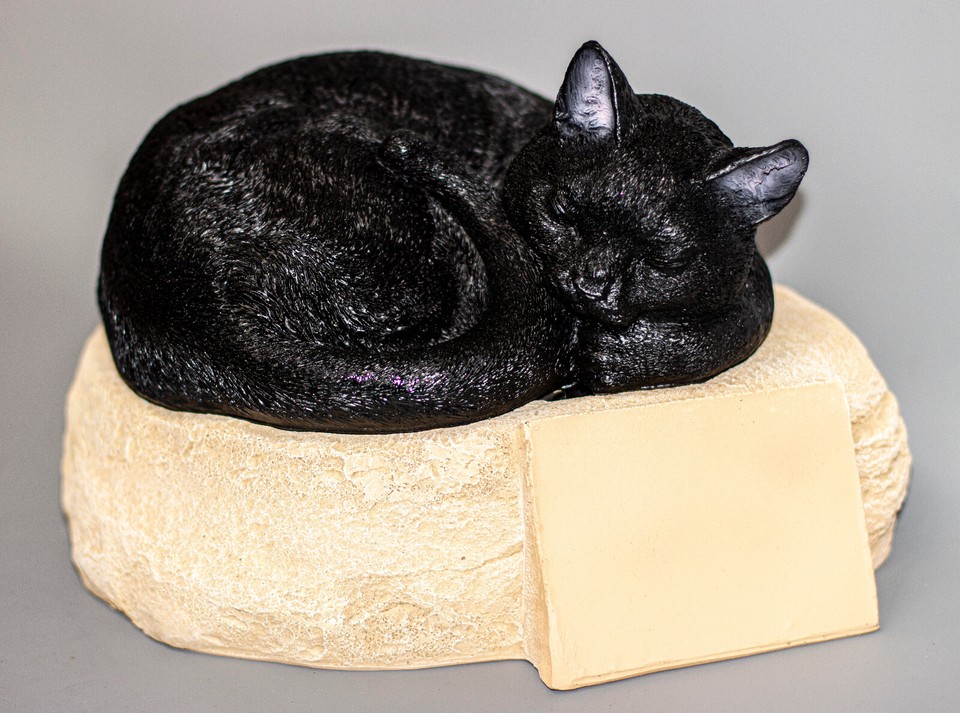 Black Cat Urn Grave Stone Keepsake Memorial Sculpture Pet Ash Souvenir ...