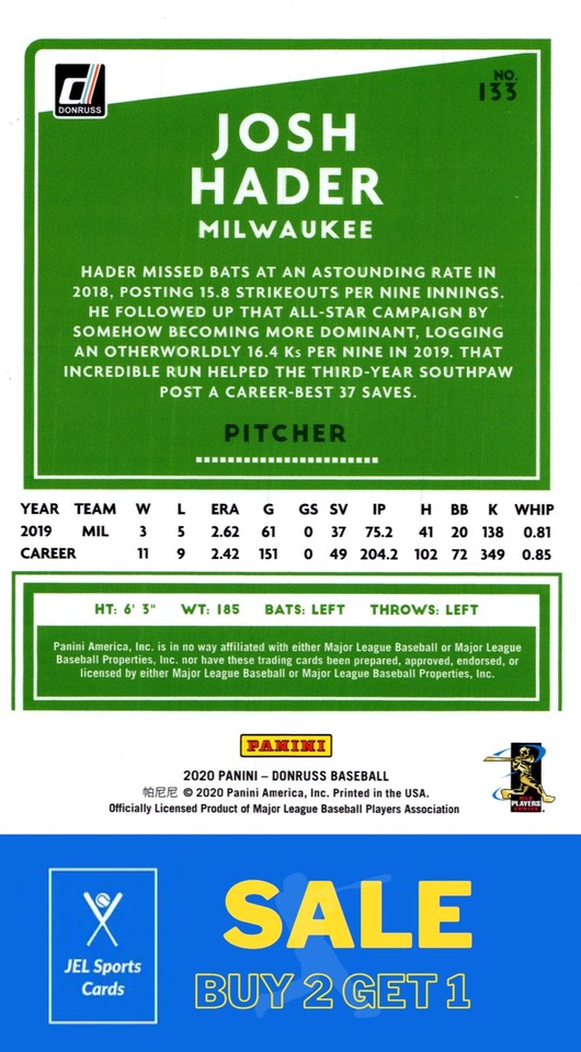 2020 Donruss Holo Red #133 Josh Hader | eBay