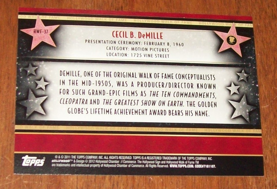2011 Topps Hollywood Walk of Fame Cecil B. DeMille Card | eBay