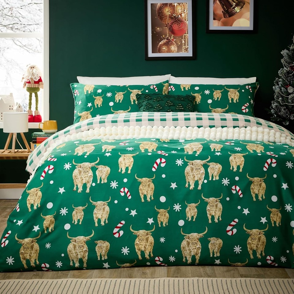CHRISTMAS DUVET COVER SET Reversible Quilt XMAS Bedding Set All Sizes ...