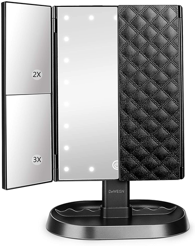Deweisn Trifold Lighted Vanity Makeup Mirror with 21 Leds Lights,1X/2X ...