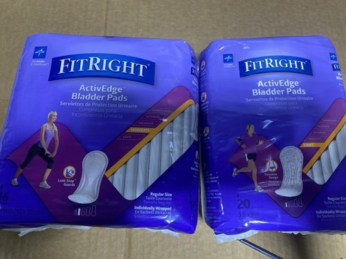 New, 2 Packs of FITRIGHT ActivEdge Bladder Pads Regular Size Light And ...