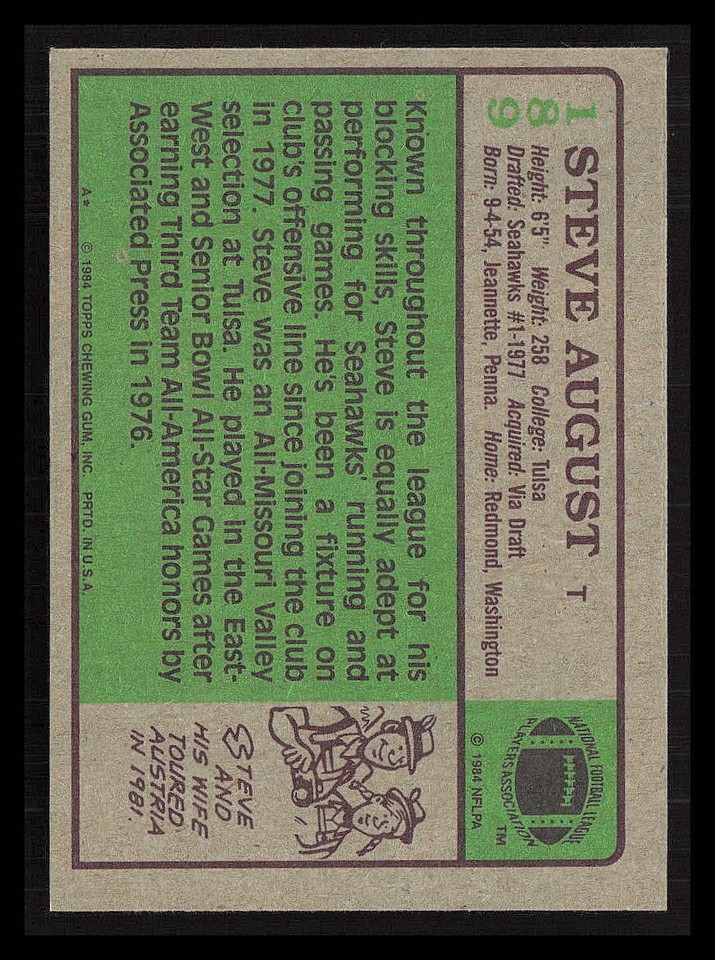Steve August 1984 Topps #189 Seattle Seahawks Rookie | eBay