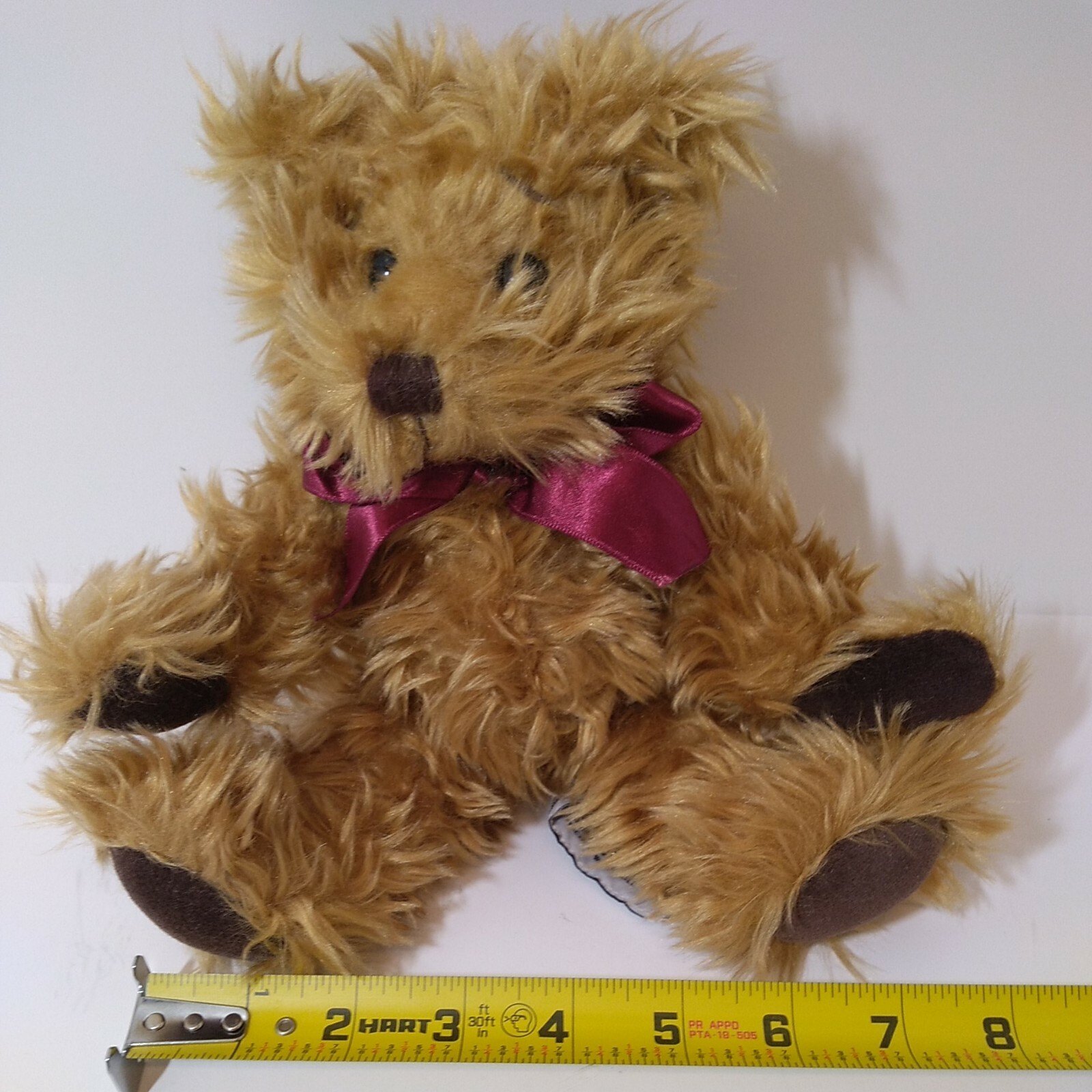 Russ Berrie Gregory Teddy Bear Shaggy Golden Brown Burgundy Ribbon 10 ...