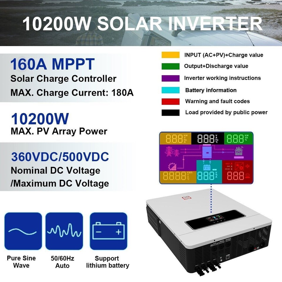 10.2KW On/Off grid Solar Hybrid Inverter DC48V-AC230V Built-in 160A PV ...