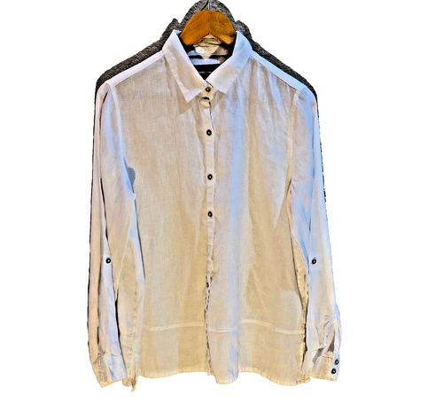 Tahari Women M 100% Linen Long Sleeve Tunic Button Up Shirt Breathable ...