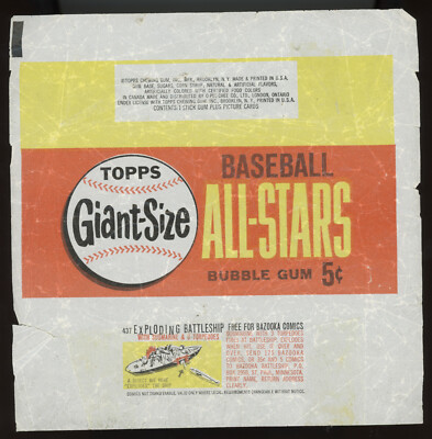 1964 Topps Baseball Giant Size All Stars Wax Pack Wrapper tear on 1 ...