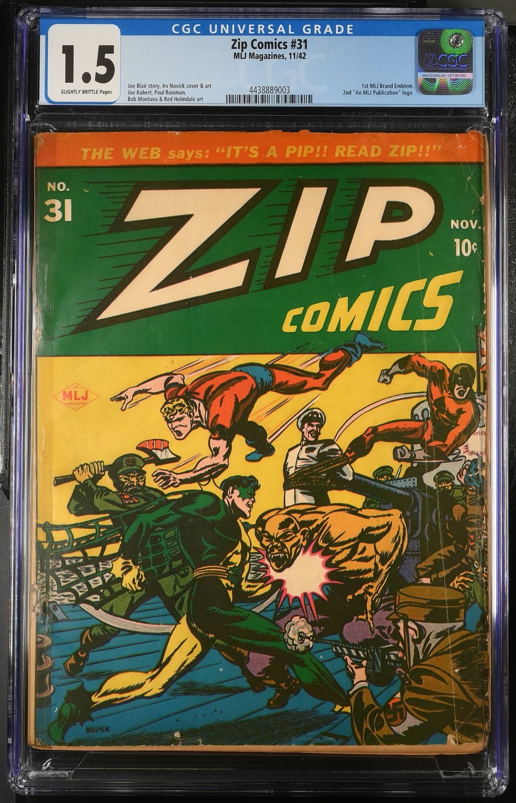 Zip Comics #31 CGC FA/GD 1.5 WWII Nazi and Japanese War Cover! Archie 1942 | eBay