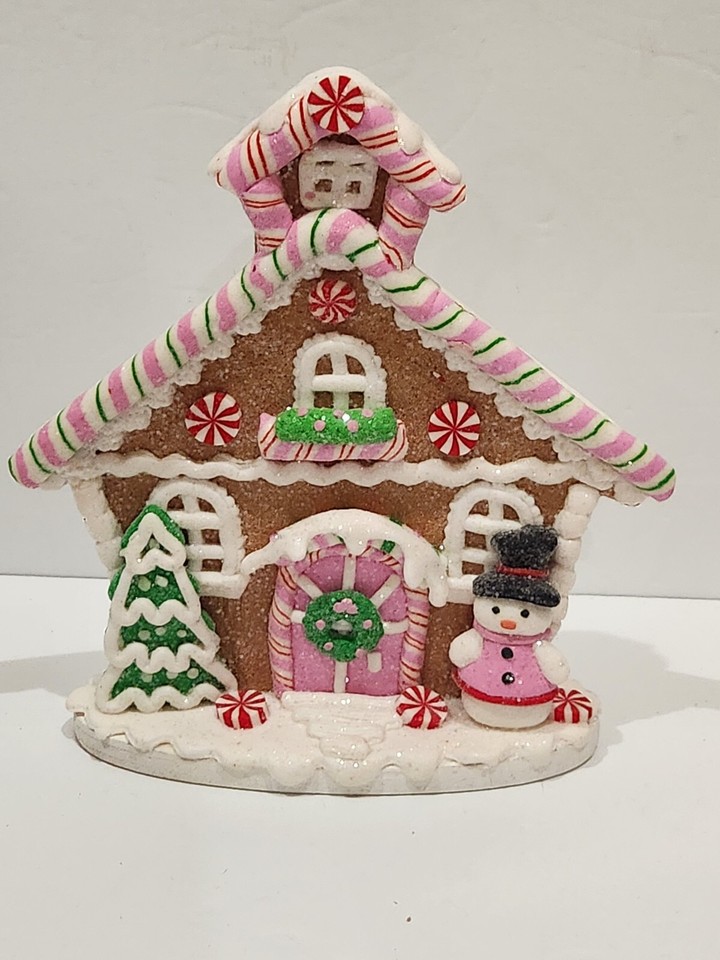 Christmas Pastel Gingerbread House Peppermint Candyland Figurine Decor ...