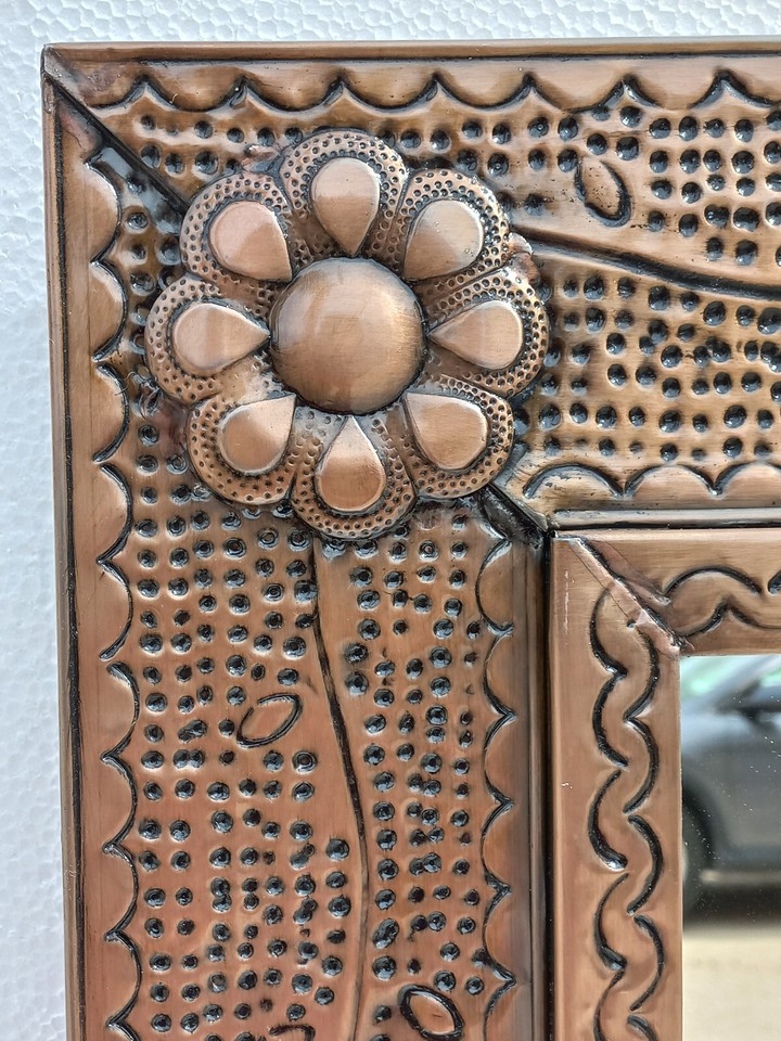 27" PUNCHED TIN MIRROR Mexican handmade hacienda style mirror, folk art ...